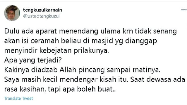 Dahulu Ada Aparat Tendang Ulama, Tengku Zul: Kakinya Diadzab Allah ...